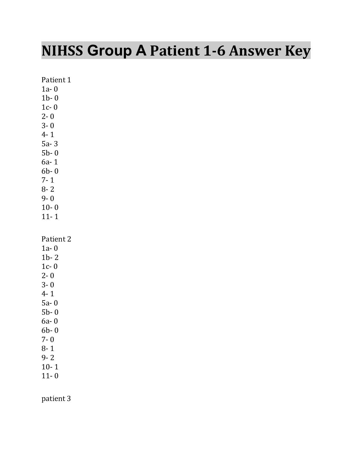 NIHSS Group A Patient 1 6 Answer Key Scholarfriends NIHSS Group A Patient 1 6 Answer Key Scholarfriends